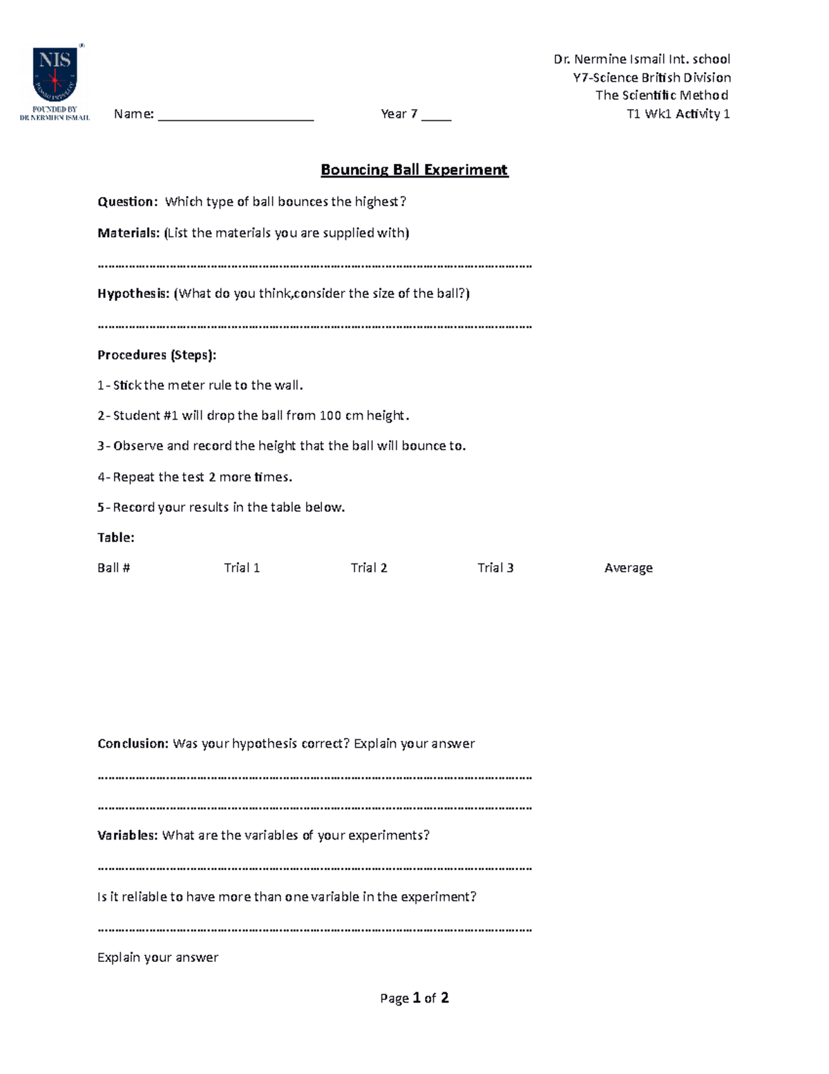 1244579 Bouncing ball experiment - Dr. Nermine Ismail Int. school Y7 ...
