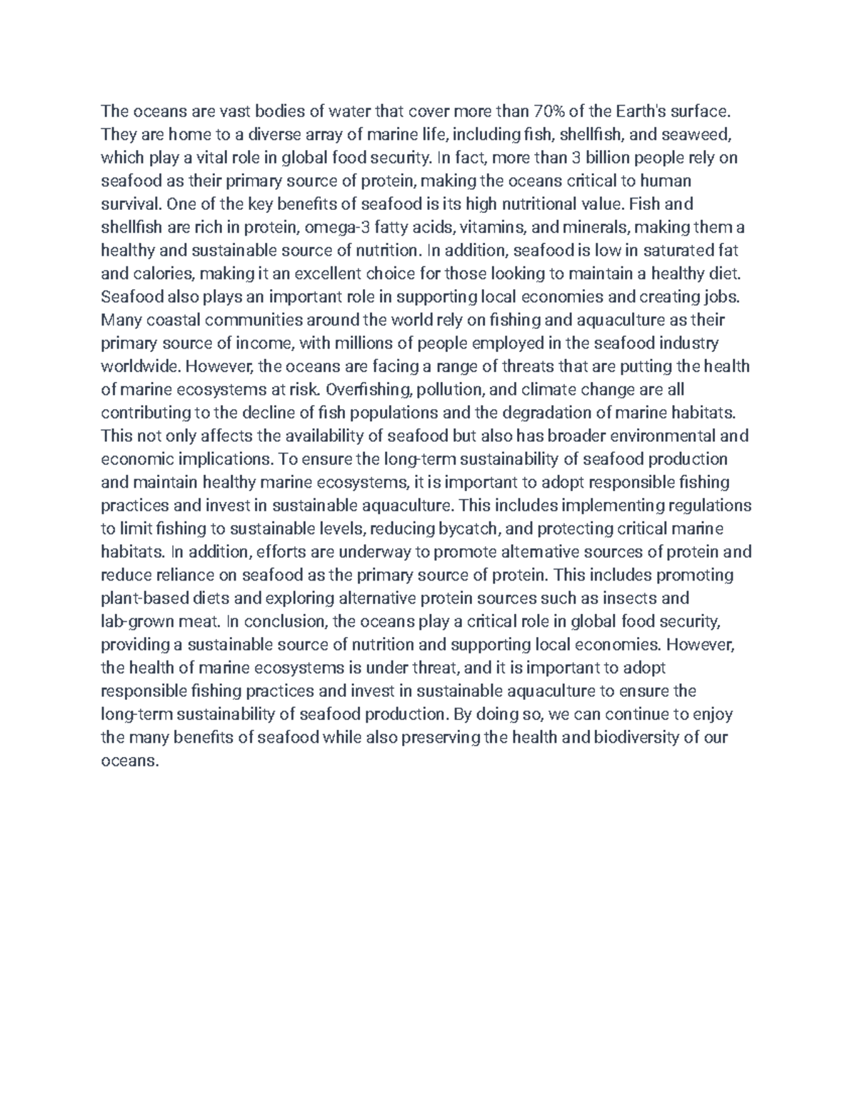 Ocean and food sources - short essay questions - The oceans are vast ...