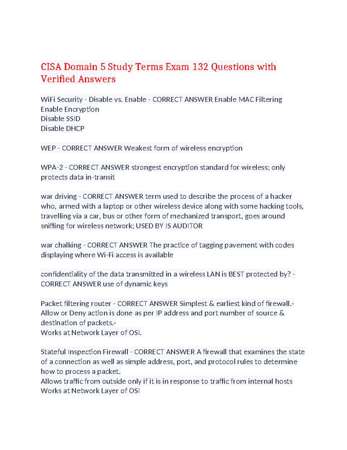 CISA Domain 5 Study Terms Exam 132 Questions with Verified Answers ...