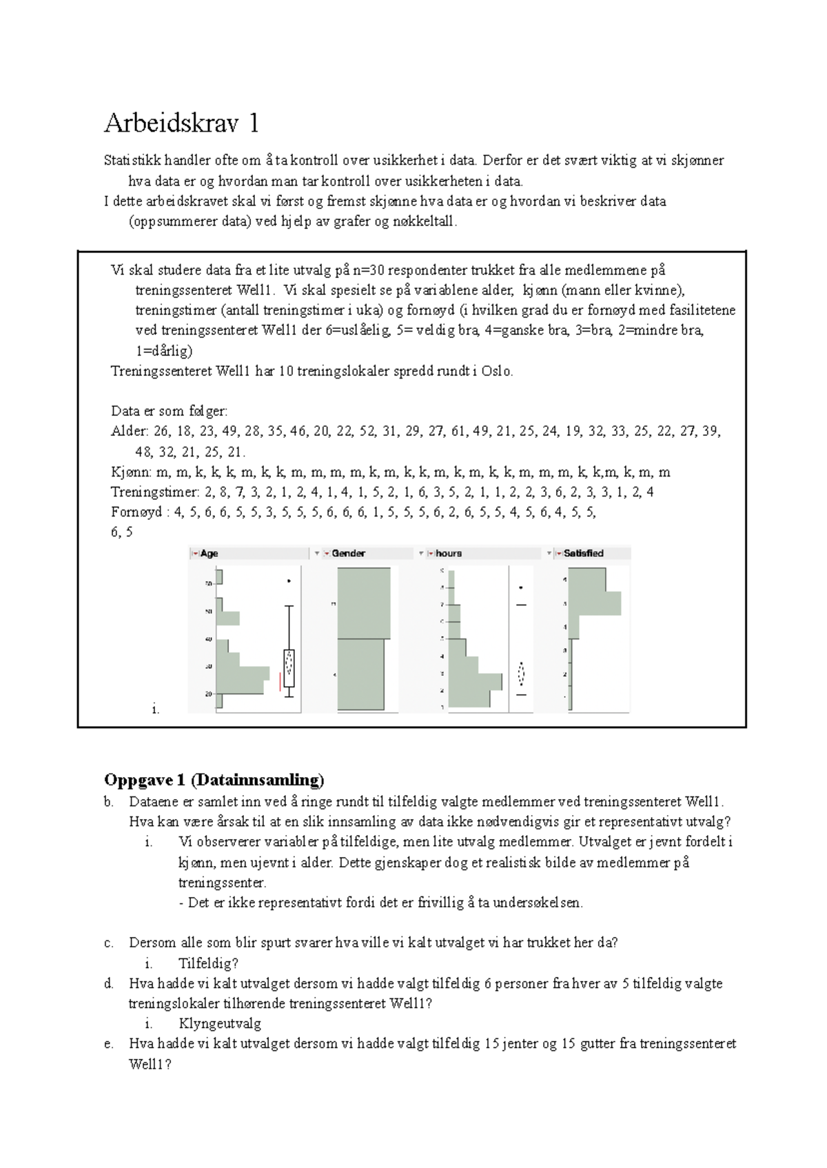 Arbeidskrav 1 Solved - Oppgaver med løsning. Merk mulig mangel på 1.c, 1f, 1c, 1l, samt oppg 4 i ...