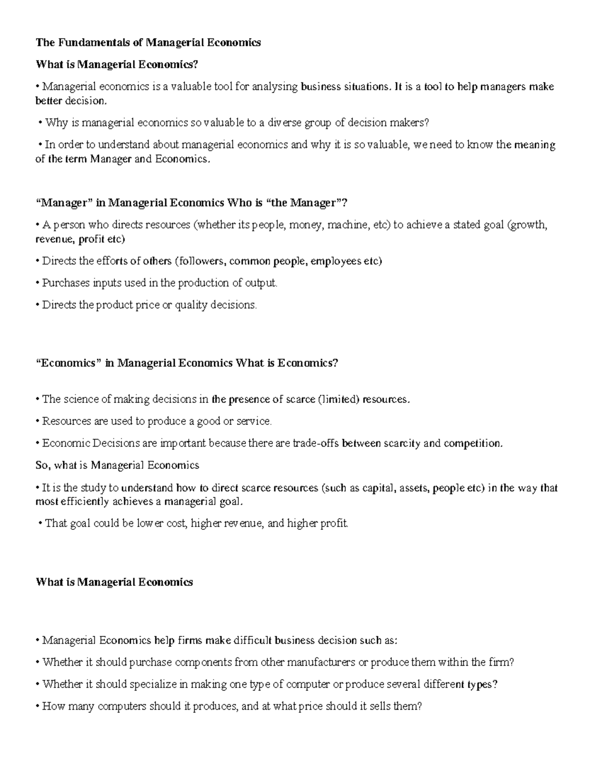 Fundamentals OF Managerial Economics - The Fundamentals of Managerial ...