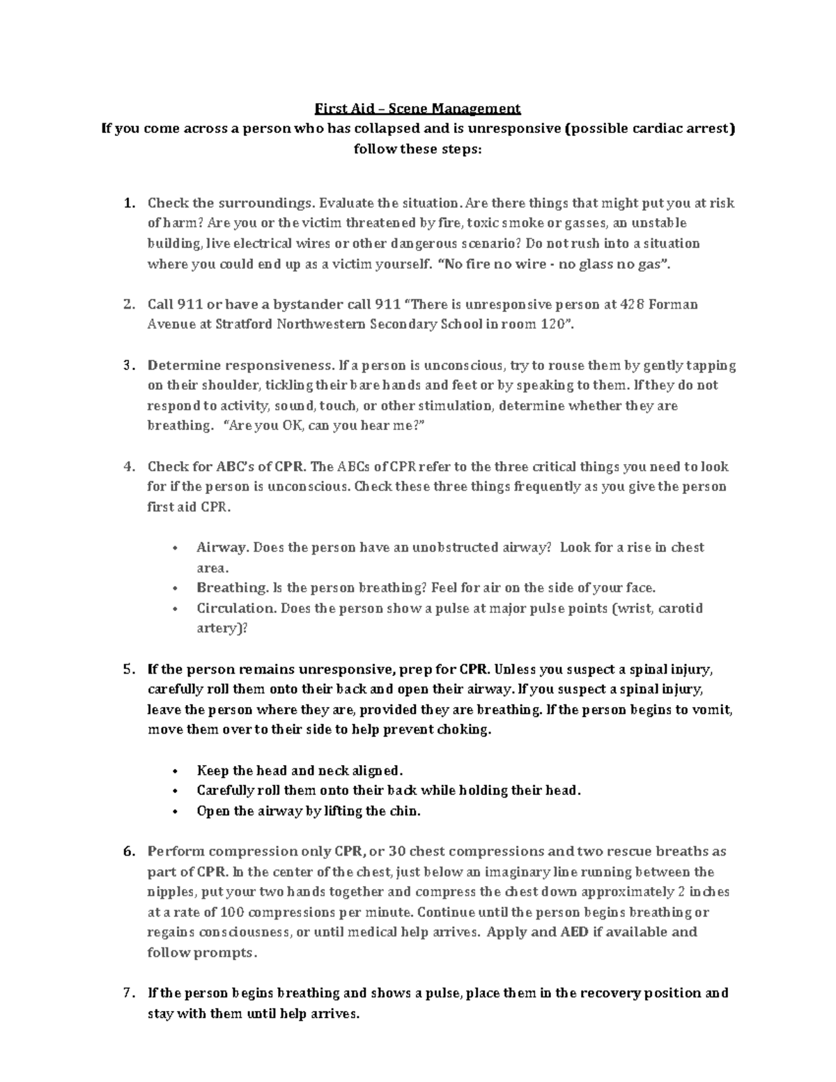 First Aid Scene Management - First Aid – Scene Management If you come ...