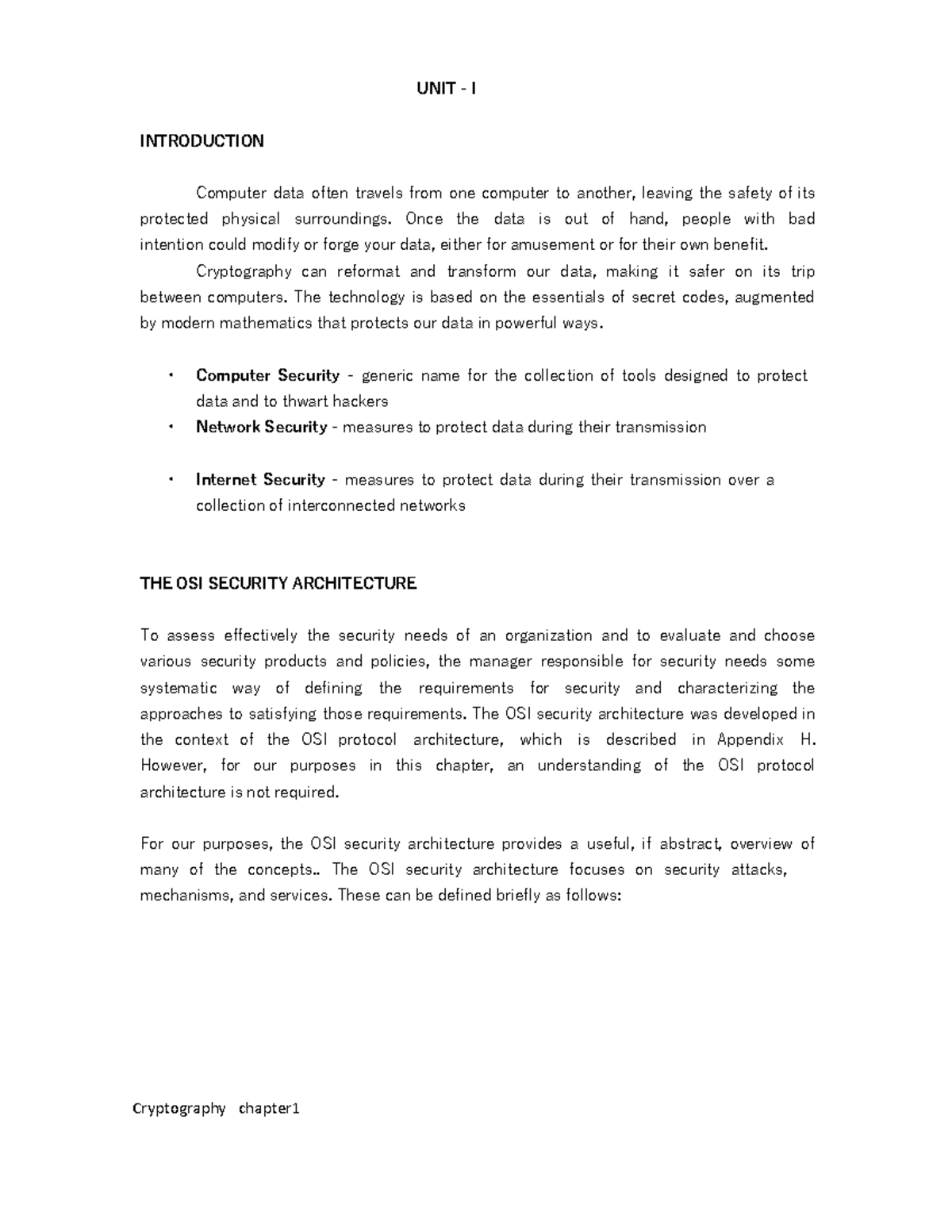 Cryptography unit 1-1 - ####### UNIT - I ####### INTRODUCTION Computer data often travels from ...
