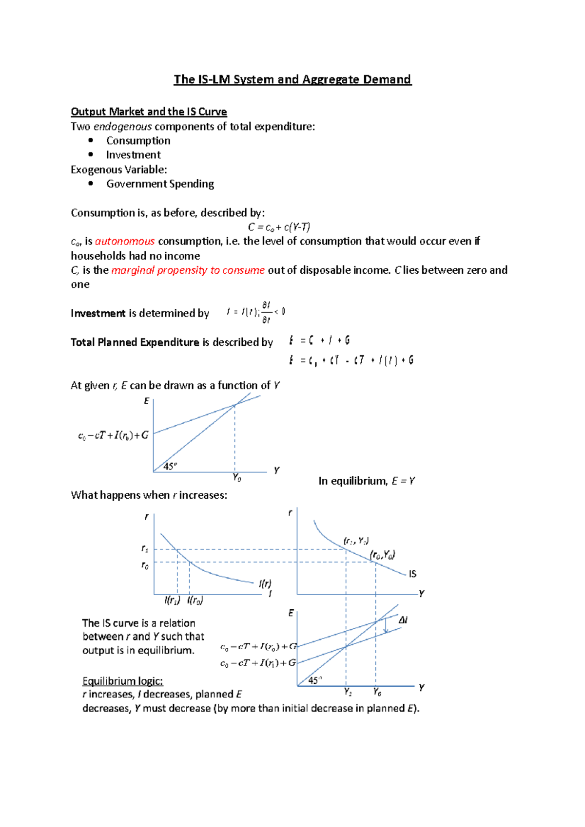 IS-LM System and AD - Lecture notes 5 - The IS-LM System and Aggregate ...