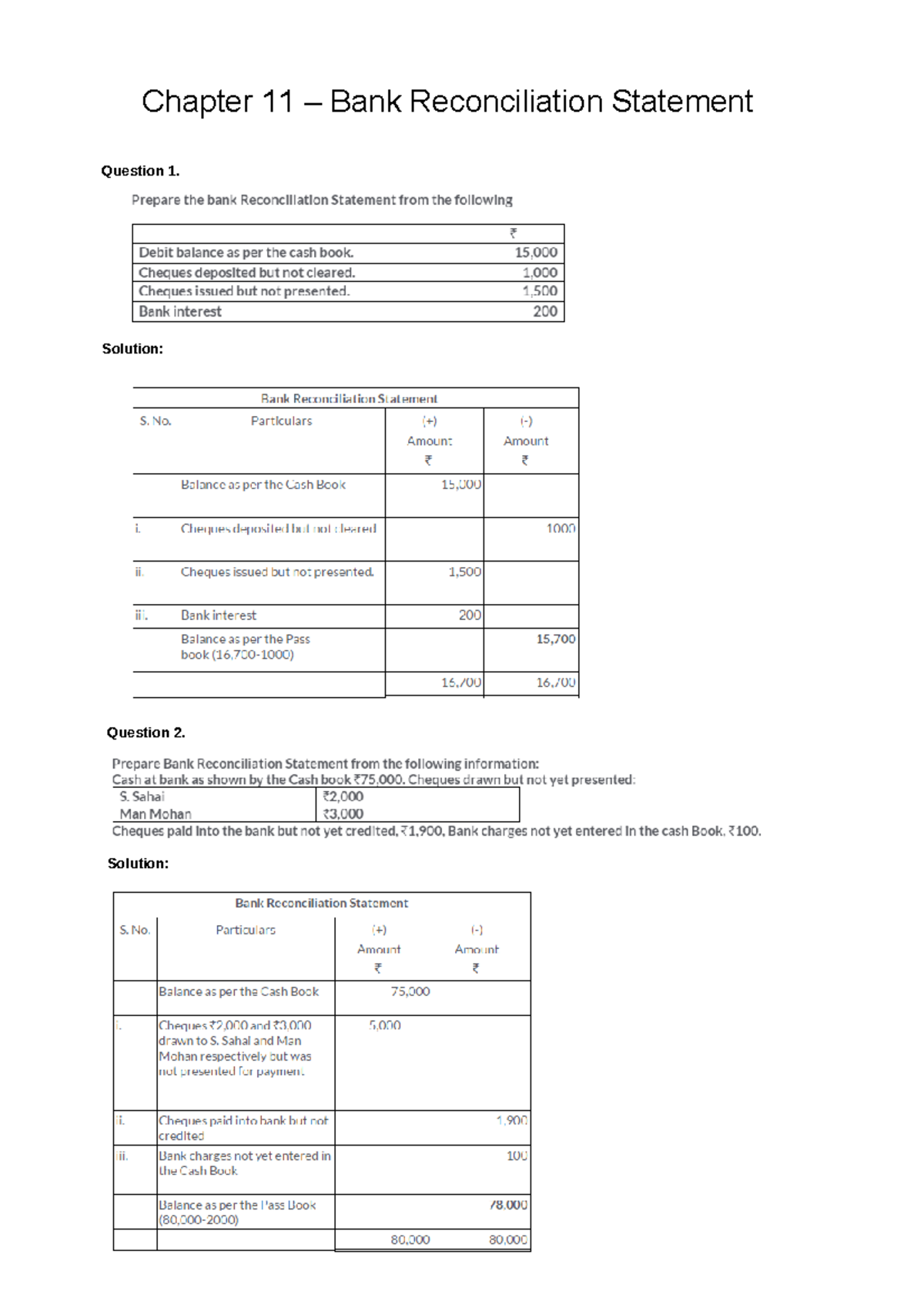 Chapter 11 – Bank Reconciliation Statement - Question 1. Solution ...