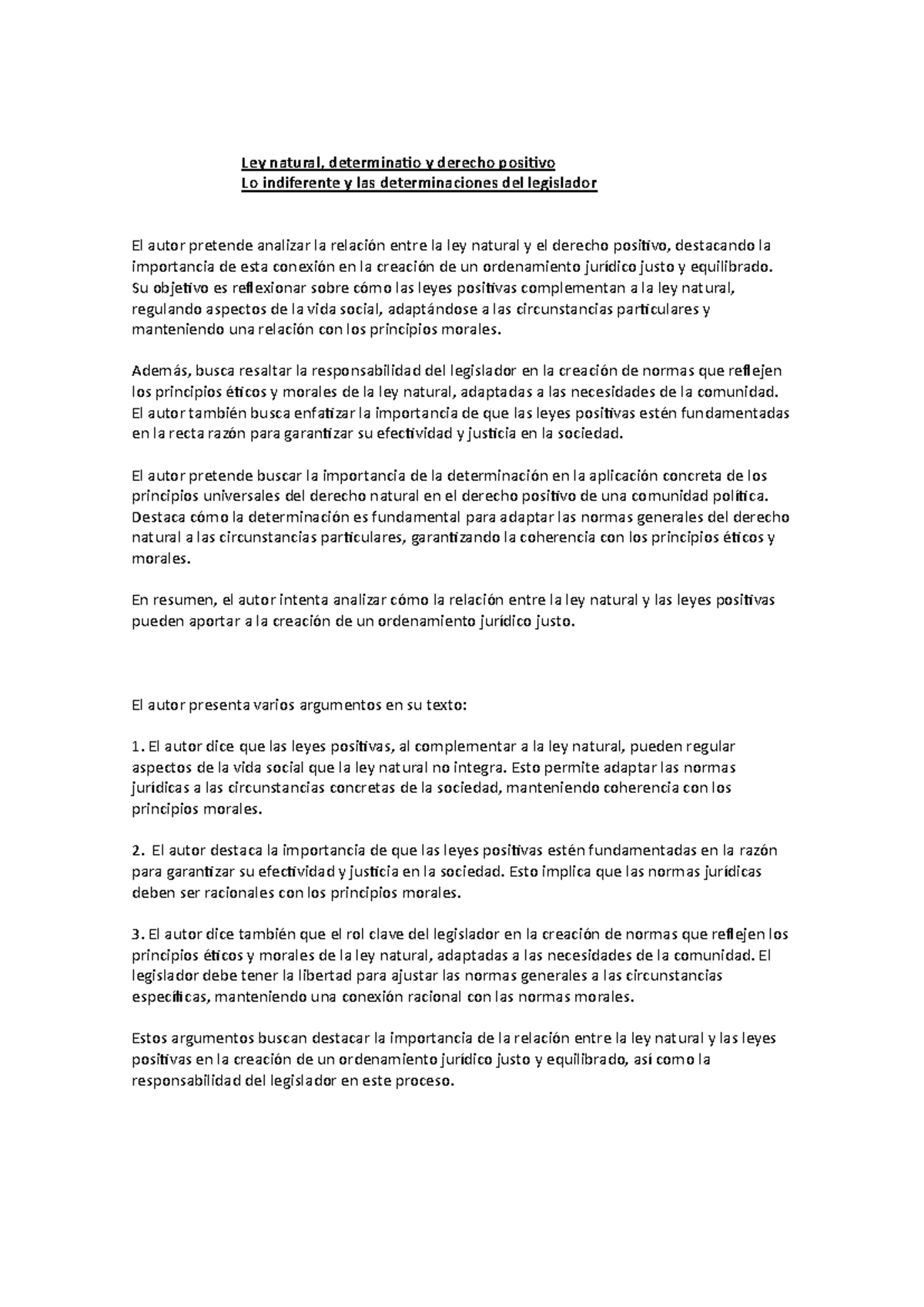 Intro al derecho - Bbn - Ley natural, determinatio y derecho positivo ...