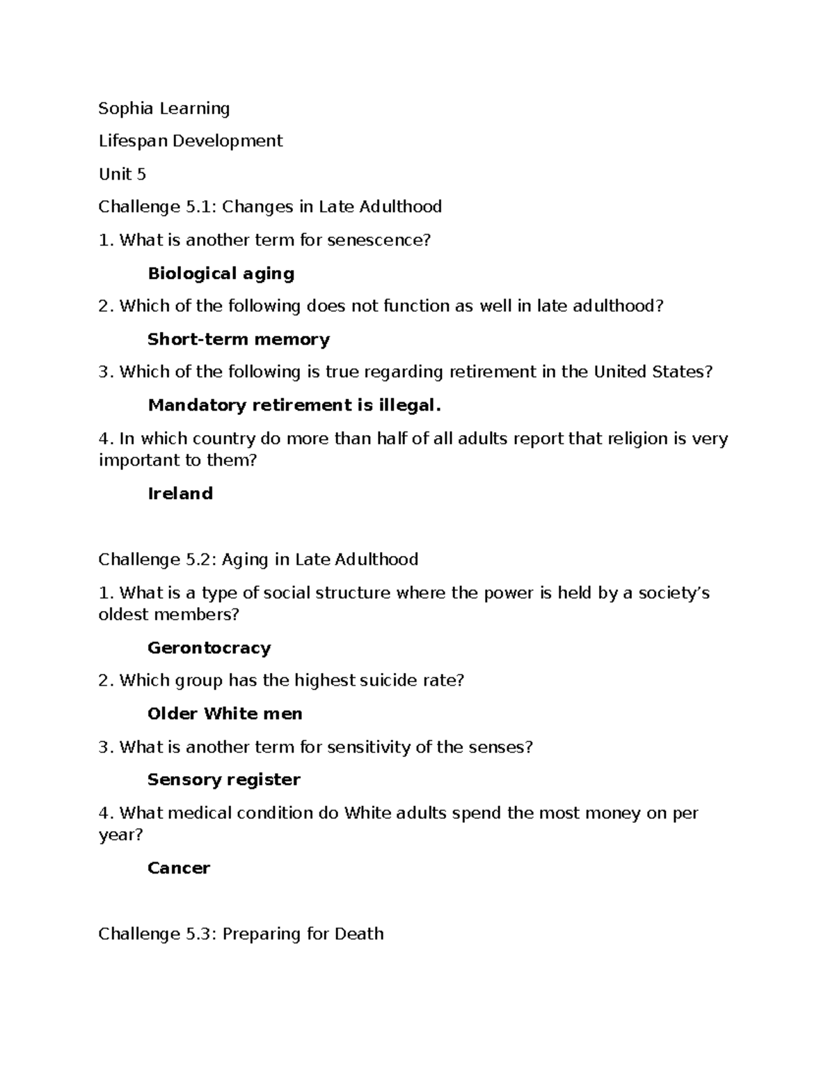 Lifespan Development Unit 5 - Sophia Learning Lifespan Development Unit ...