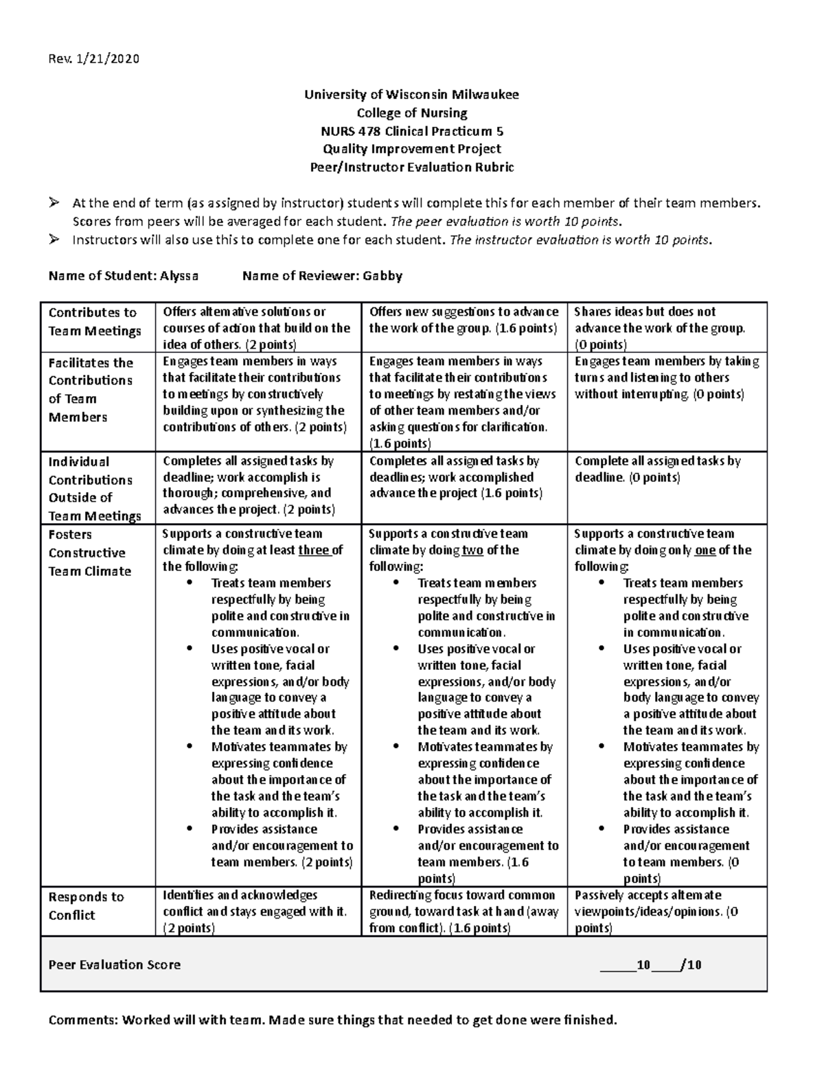 479 Peer Evaluation Rubric-1[74] - University of Wisconsin Milwaukee ...
