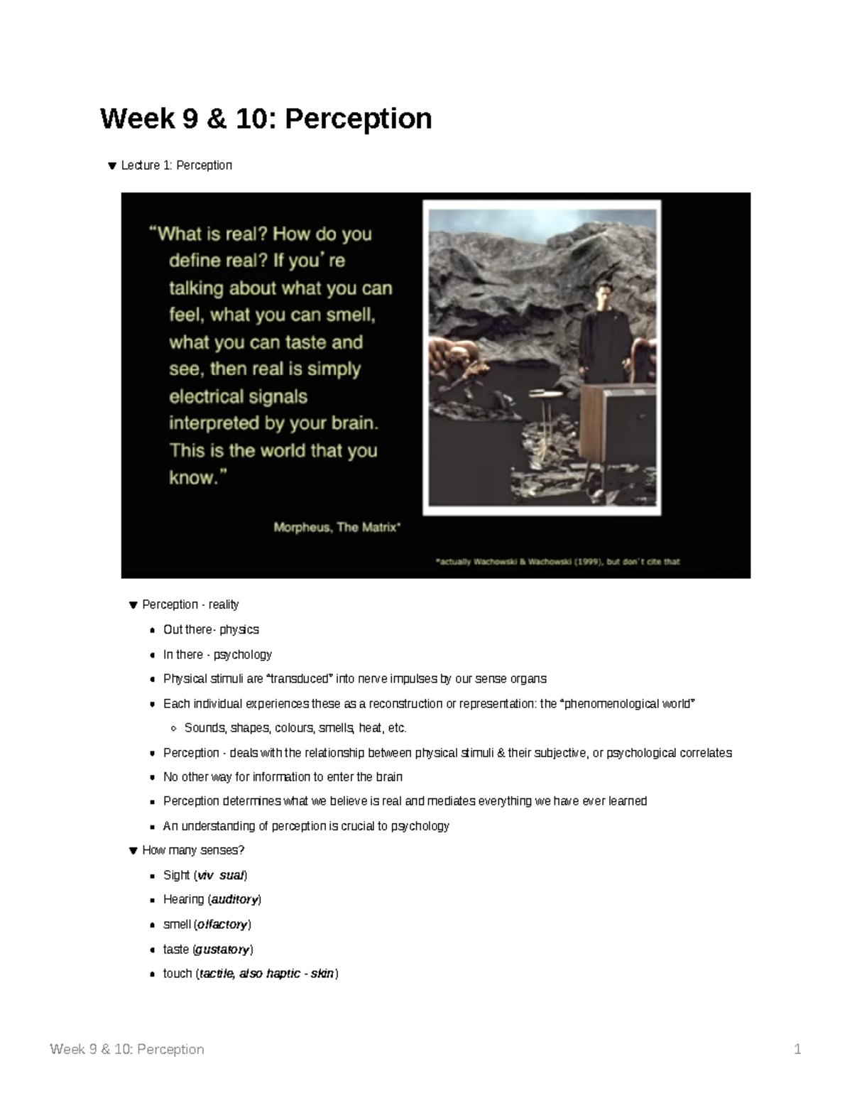 Week 9 10 Perception - Week 9 & 10: Perception Lecture 1: Perception ...