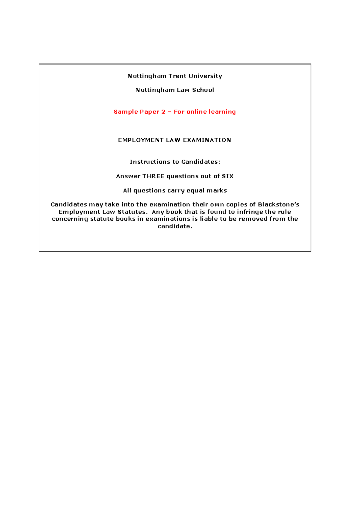 Sample Paper 2 - Practice - Nottingham Trent University Nottingham Law ...