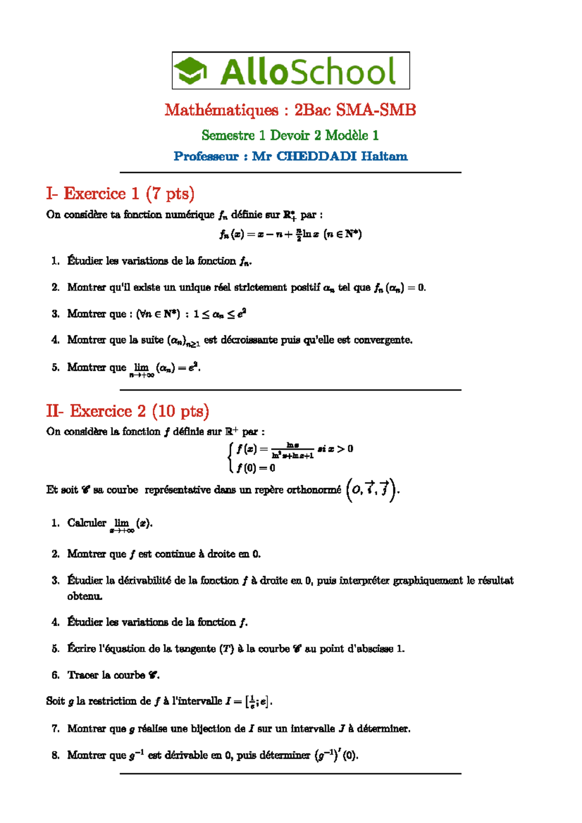 Maths 2bac sm semestre 1 devoir 2 modele 1 2 - Mathématiques de Base ...
