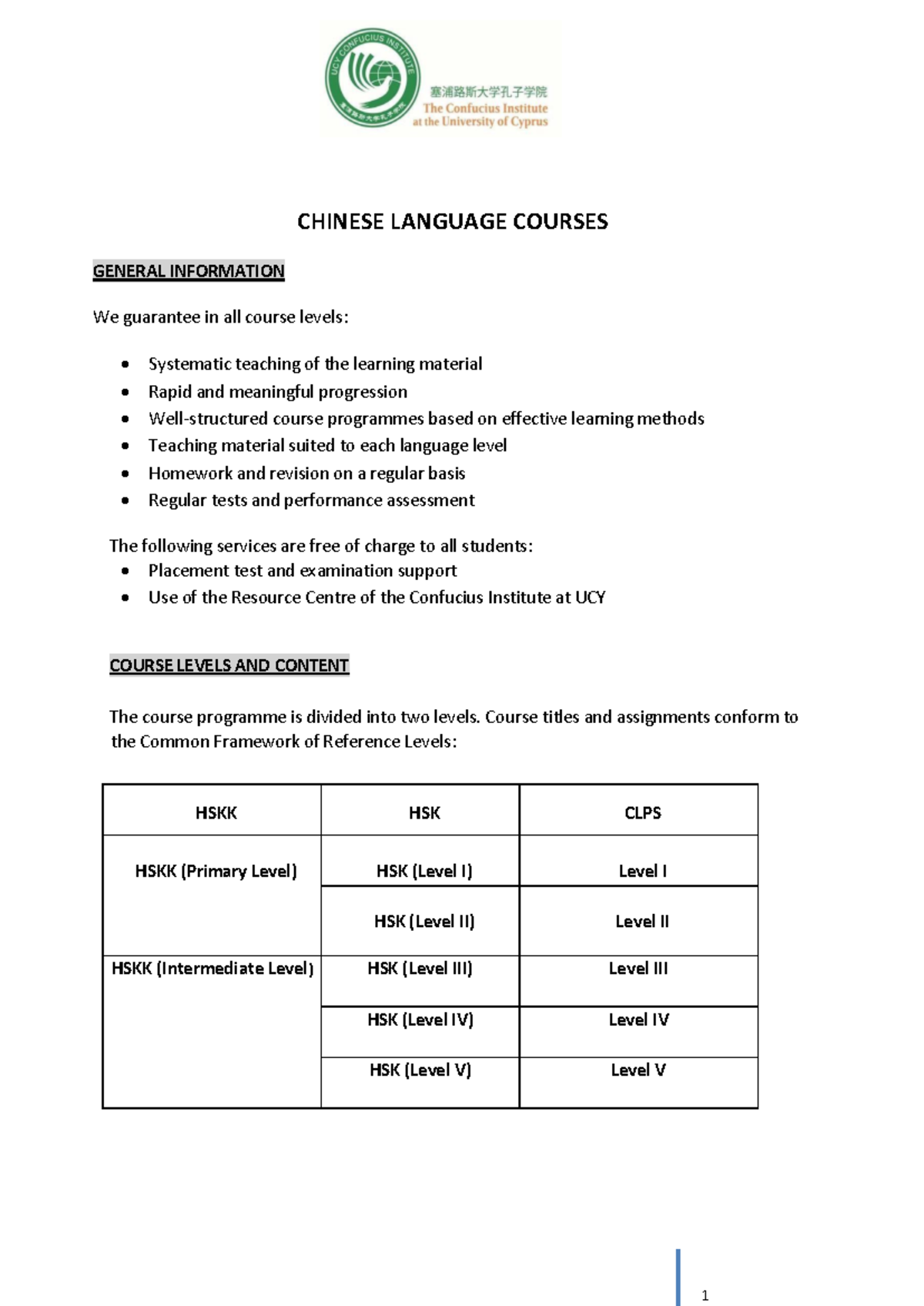 Chinese-Language-Courses - CHINESE LANGUAGE COURSES GENERAL INFORMATION ...