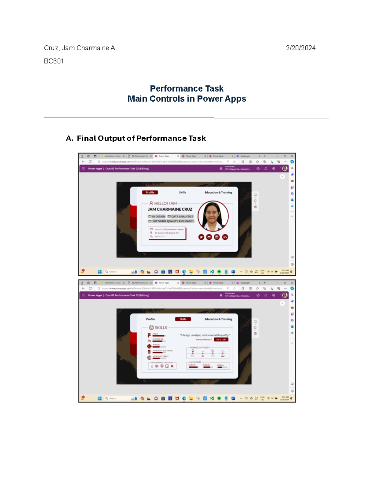 BC601-Cruz-02TPE01 - Task Performance - Information Technology - Cruz, Jam Charmaine A. 2/20/ BC ...