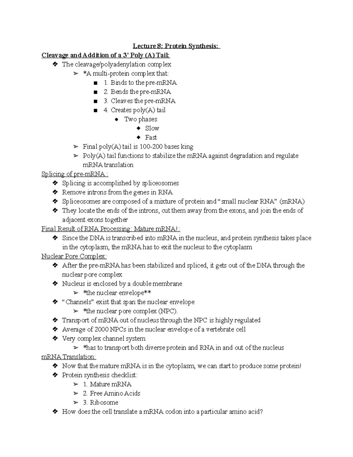 Lecture 8 Protein Synthesis - Lecture 8: Protein Synthesis: Cleavage ...