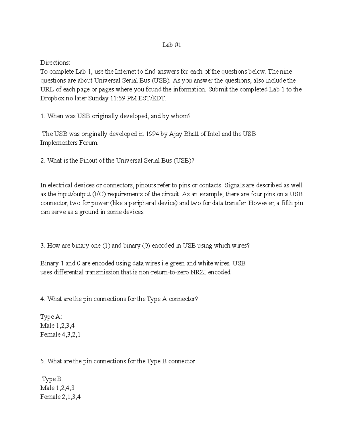 Lab 1 Lab For Engr Lab Directions To Complete Lab 1 Use The Internet To Find Answers