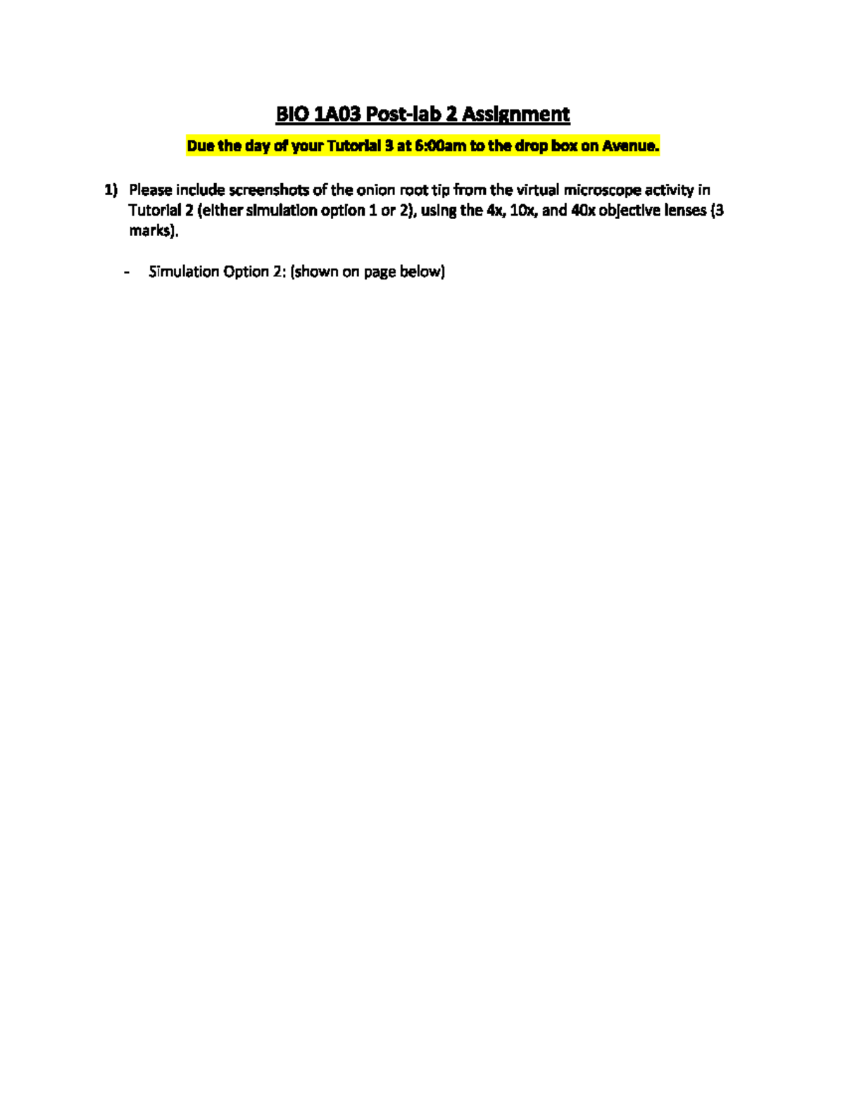 Post-Lab Assignment 2 - Bio 1A03 - Studocu