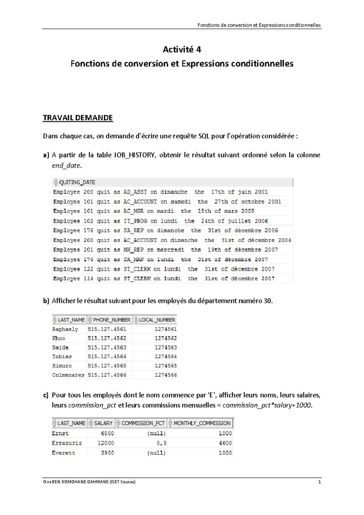 Activité 4 Fonctions de conversion et Expressions conditionnelles - b ...