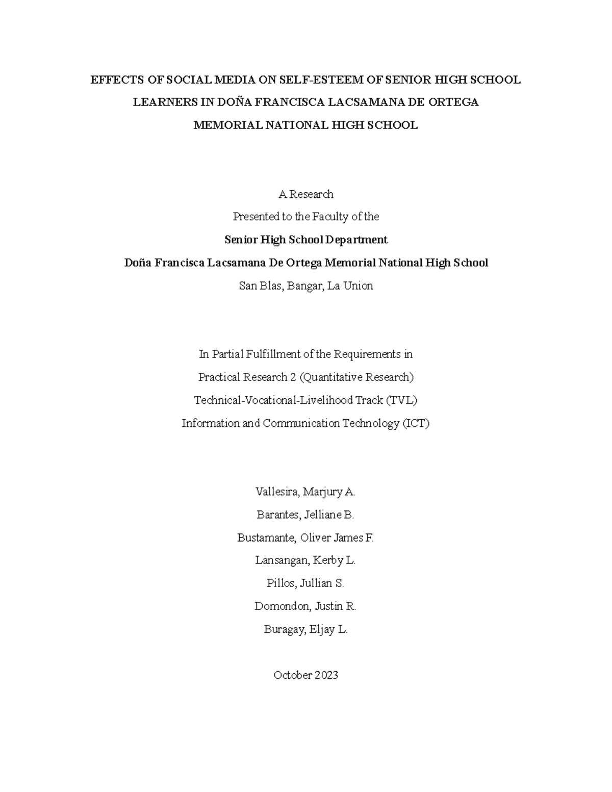 Effects OF Social Media ON SELF Esteem - EFFECTS OF SOCIAL MEDIA ON ...