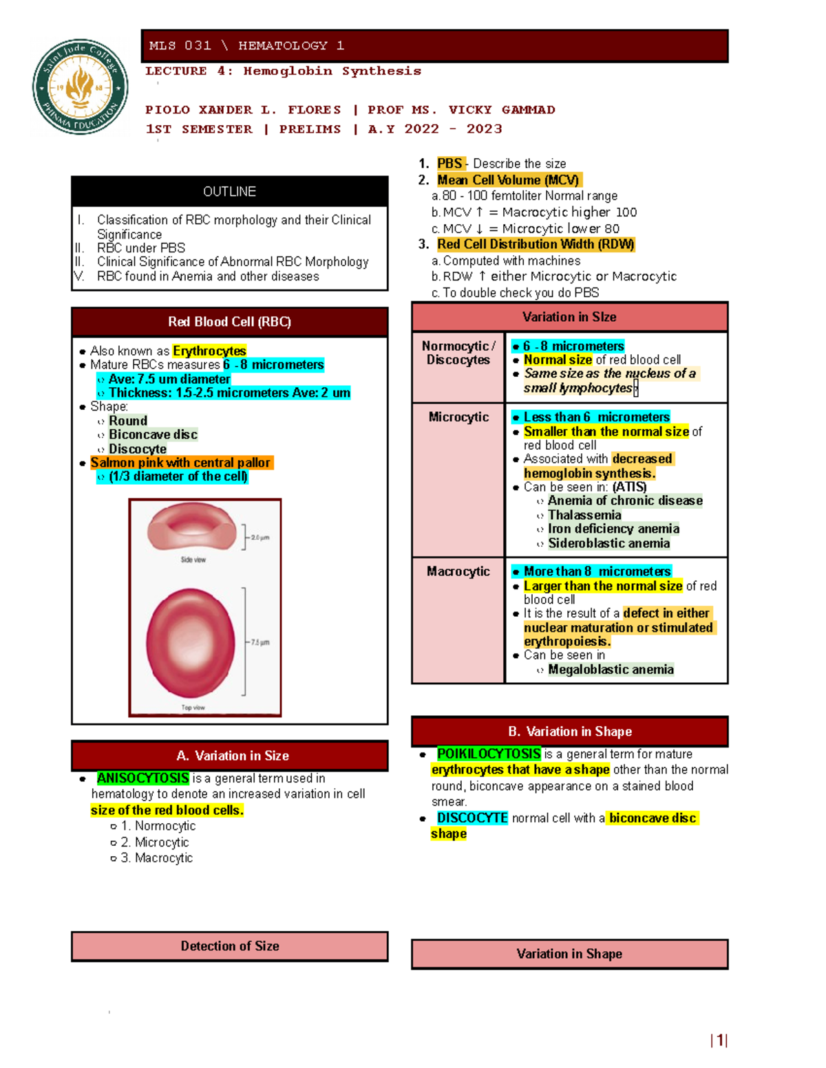 Red Blood Cell - padayon future RMT! - MLS 031 \ HEMATOLOGY 1 LECTURE 4 ...