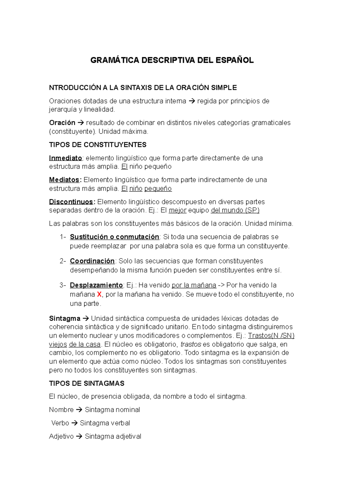 Gramática del Español - GRAMÁTICA DESCRIPTIVA DEL ESPAÑOL NTRODUCCIÓN A ...