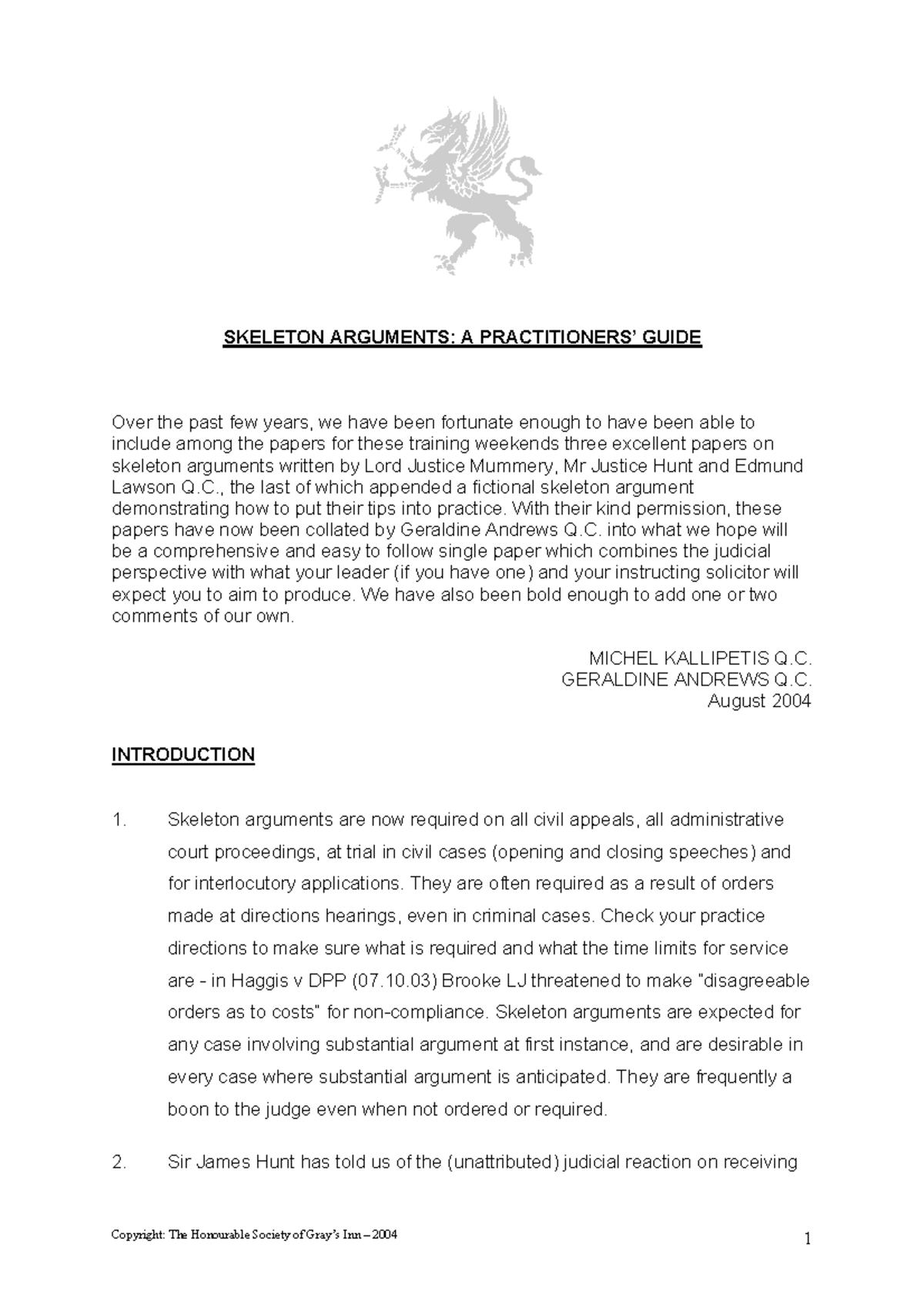 2223 skeleton arguments guide - SKELETON ARGUMENTS: A PRACTITIONERS ...