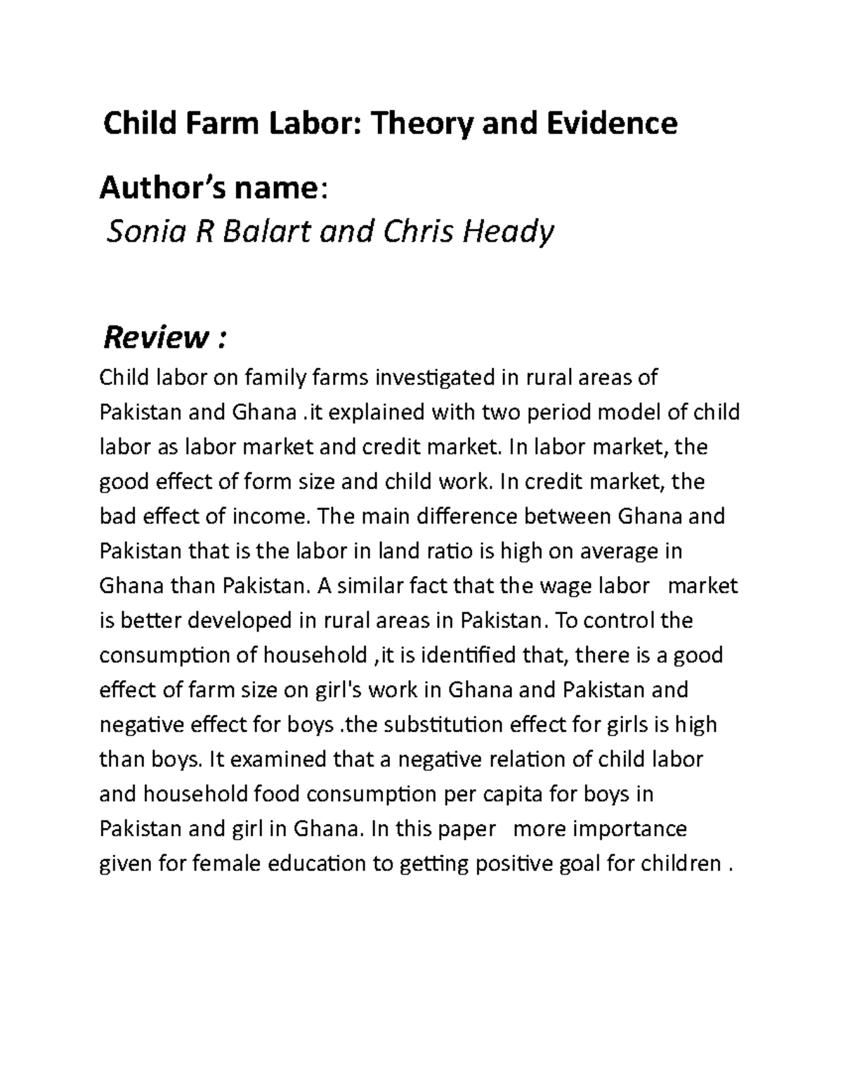 Child labour 01 - Child Farm Labor: Theory and Evidence name: Sonia R ...