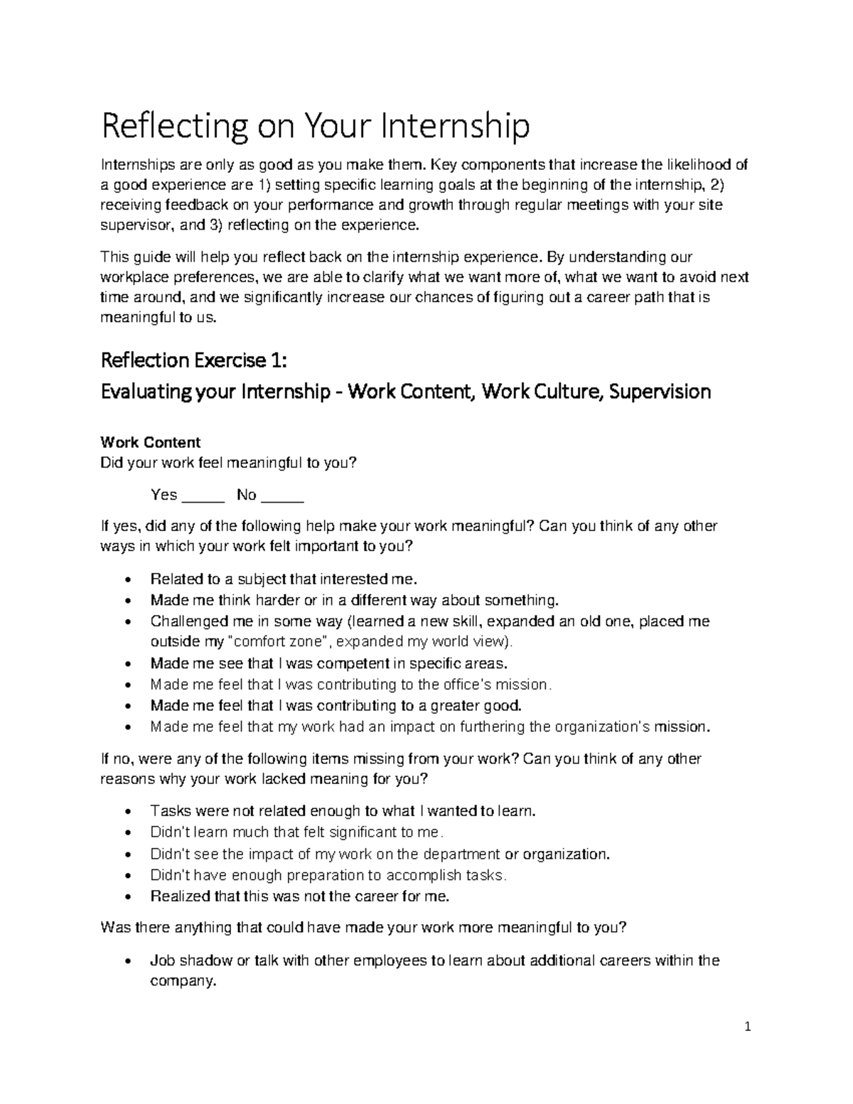 Reflecting On Internship - Reflecting on Your Internship Internships ...