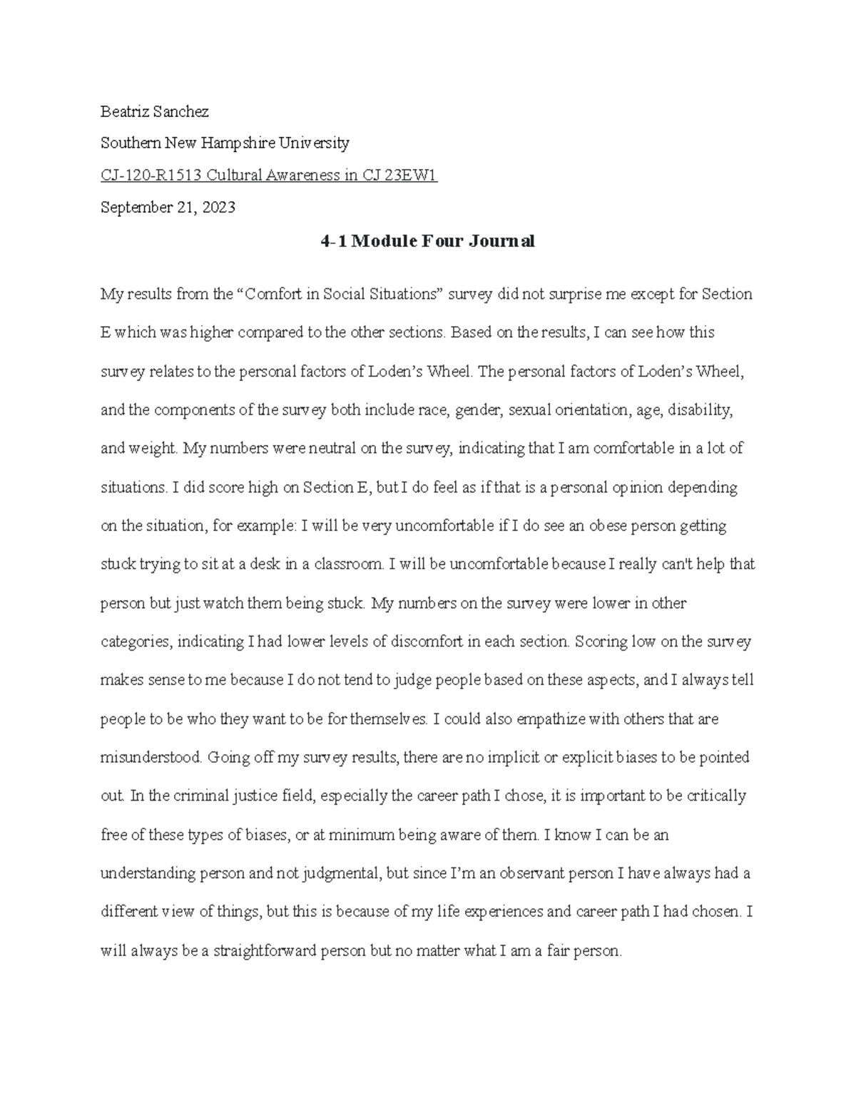 CJ 120 Module 4-1 - Beatriz Sanchez Southern New Hampshire University ...