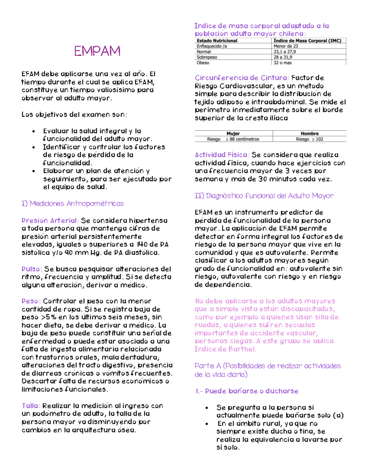 Empam - apuntes - EMPAM EFAM debe aplicarse una vez al an o. El tiempo ...