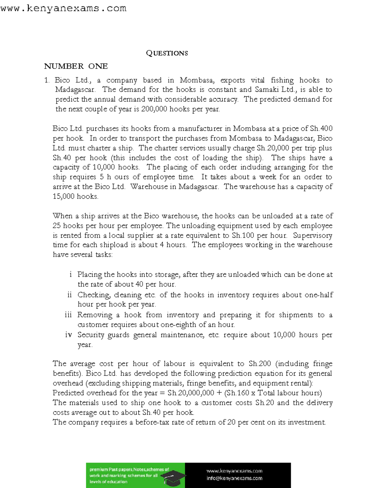 Management accounting paper 1 part 2 - QUESTIONS NUMBER ONE Bico Ltd ...