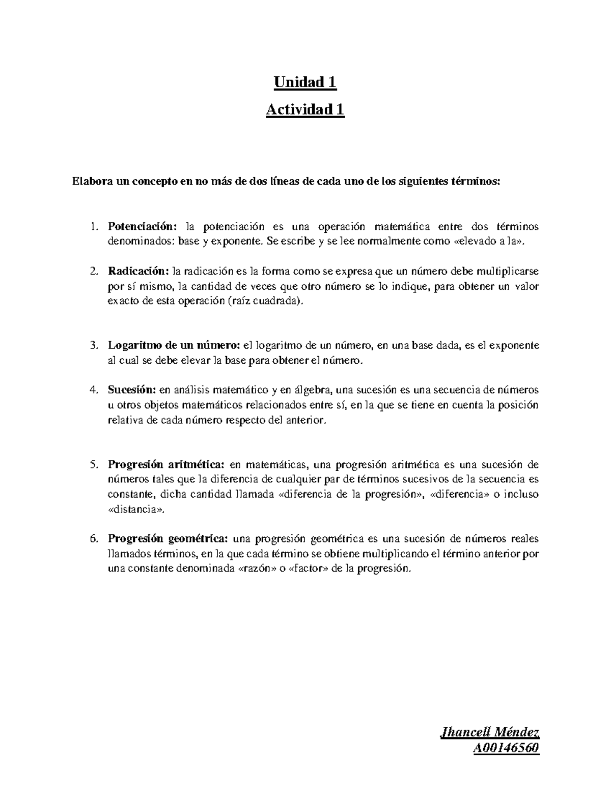 MAT financiera Unidad 1 actividad 1 - Jhancell Méndez A Unidad 1 ...
