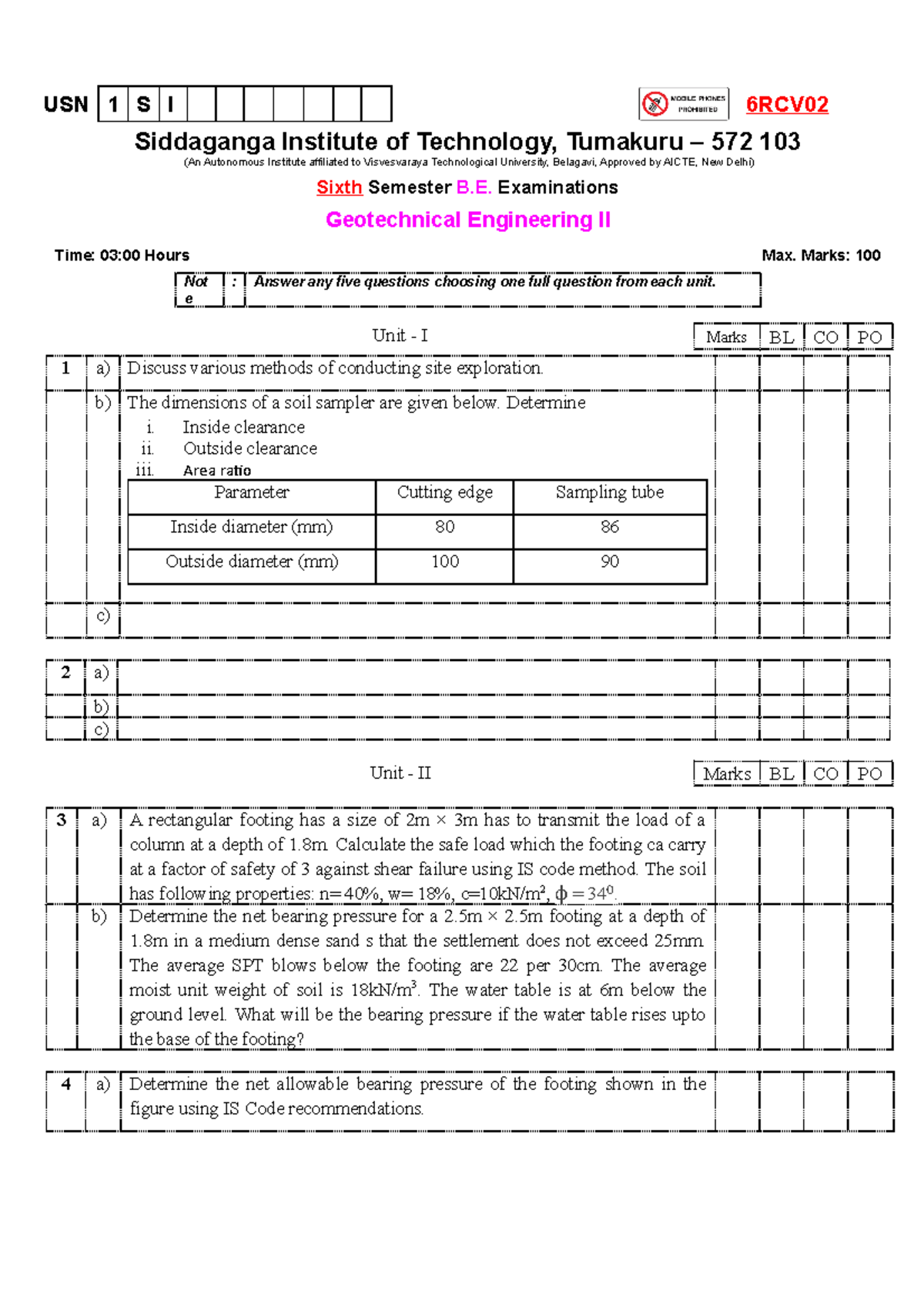 GT II - Question Paper (1) - USN 1 S I 6RCV Siddaganga Institute of ...
