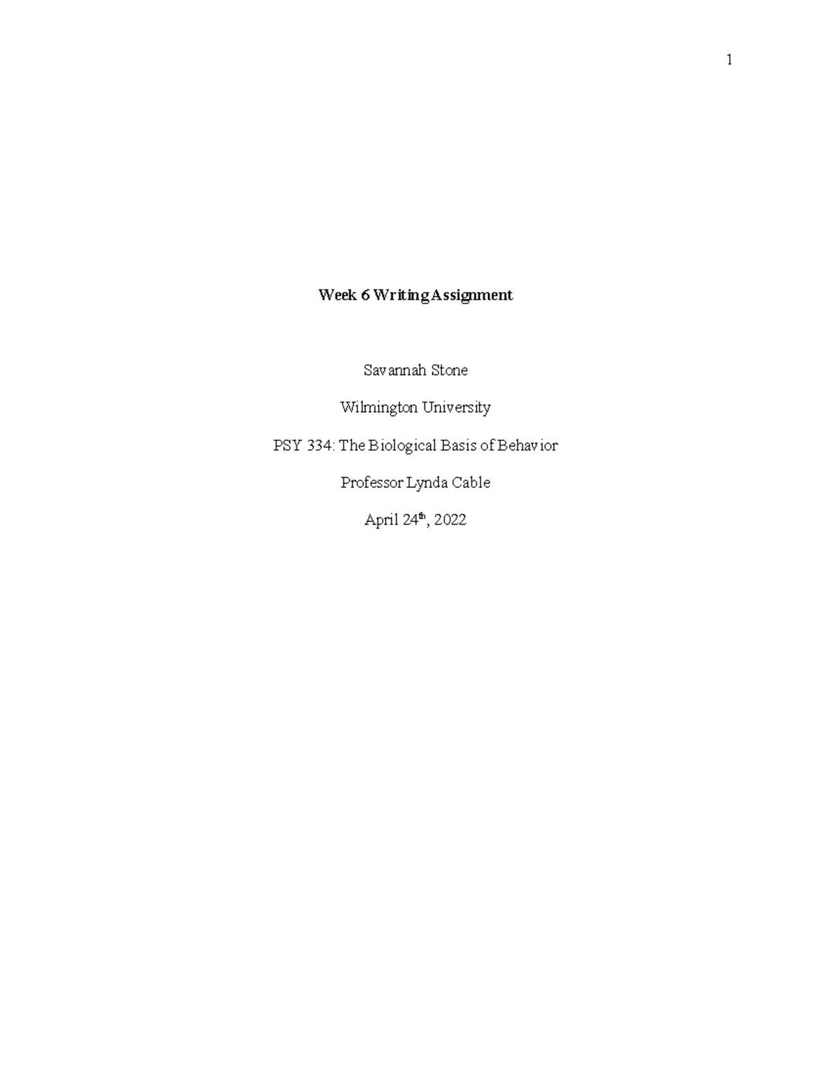 PSY 334 Week 6 Writing Assignment - Week 6 Writing Assignment Savannah ...
