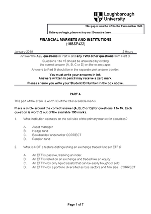 Financial Markets 2020 Exam - FINANCIAL MARKETS AND INSTITUTIONS ...