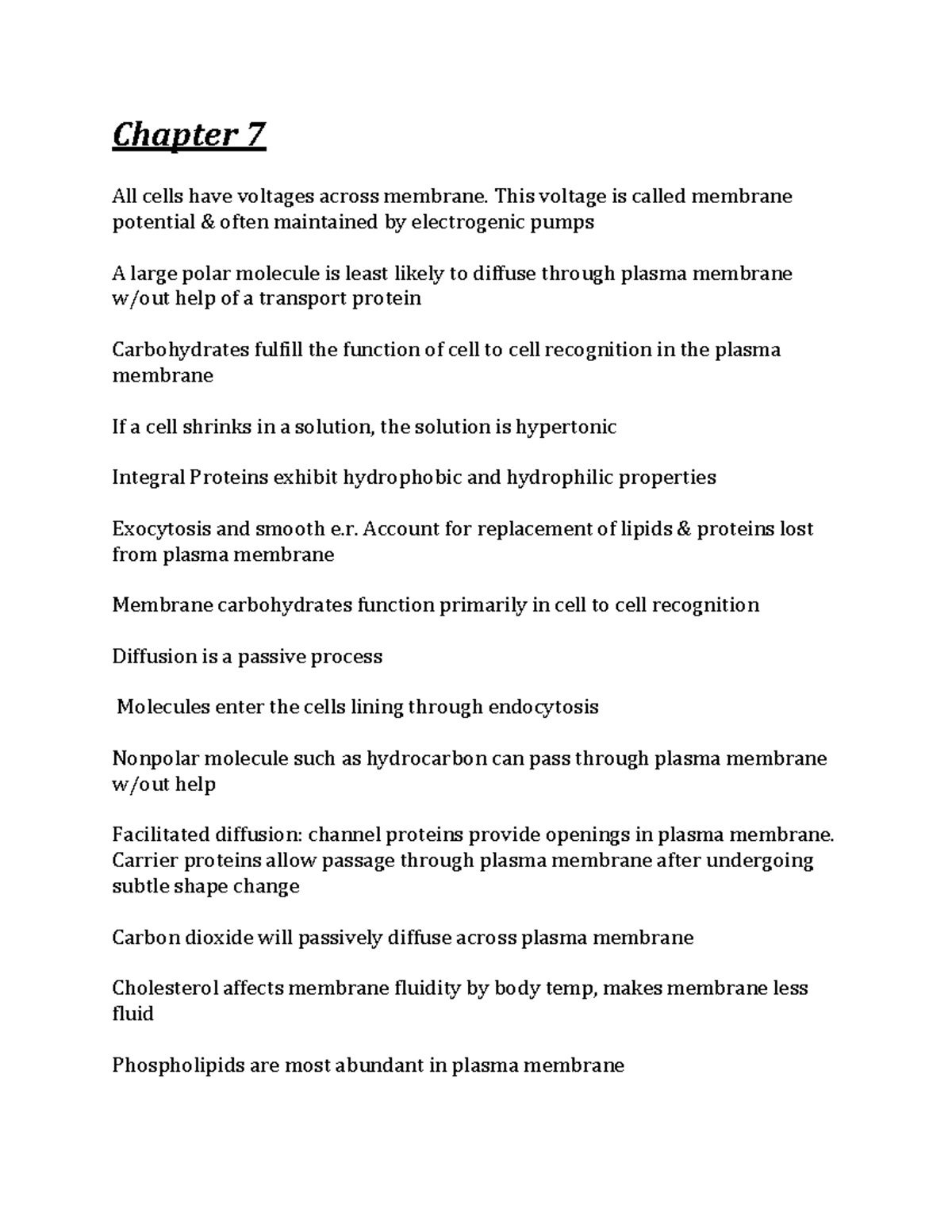 Ch.7 Bio overview - From Pearson courses. - Chapter 7 All cells have ...