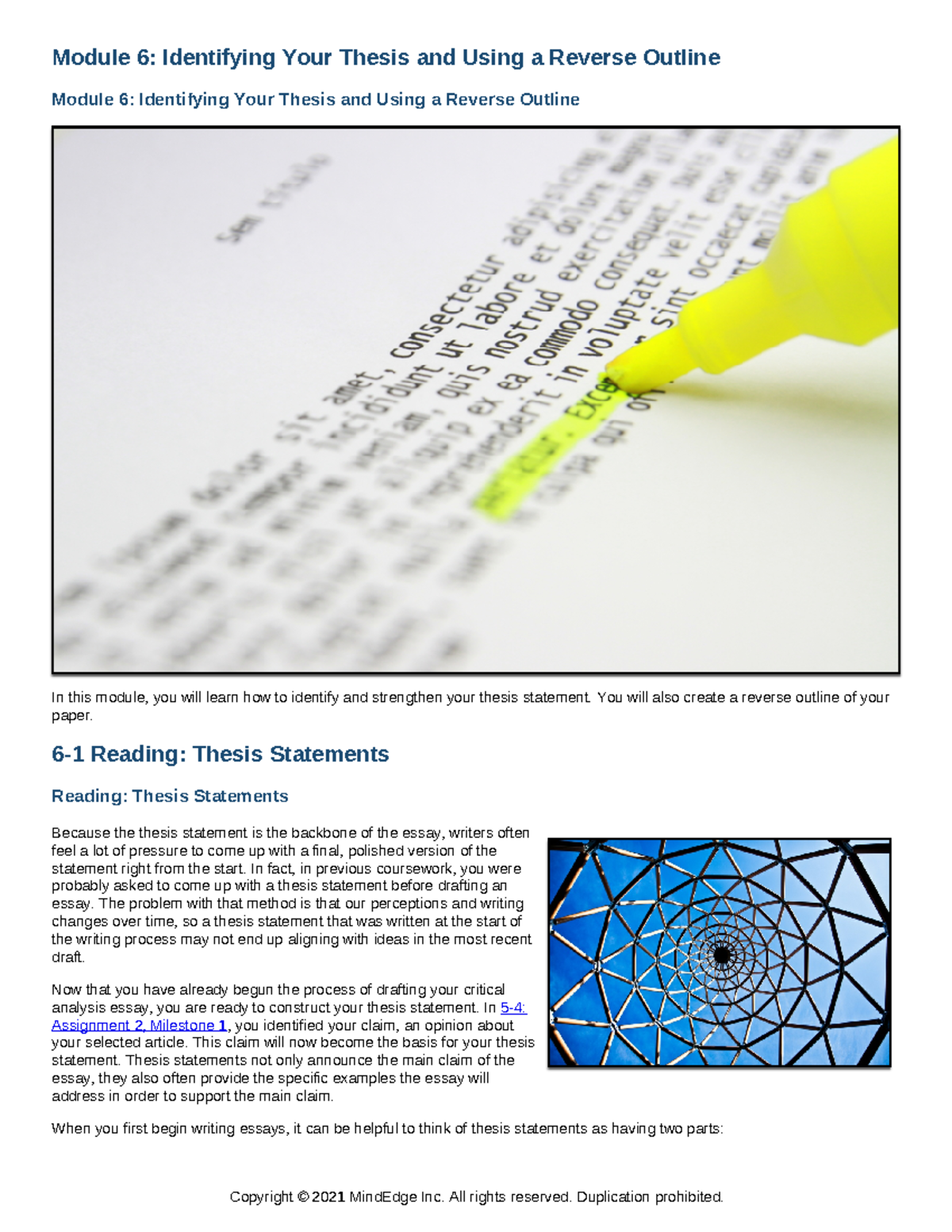 Module 6 Identifying Your Thesis and Using a Reverse Outline - You will ...
