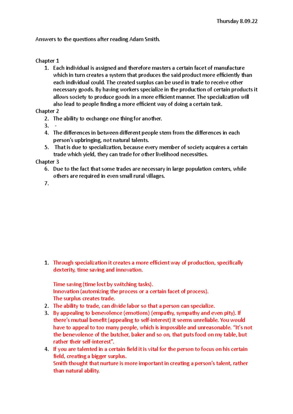 Answers to the questions after reading Adam Smith - Thursday 8. Answers ...