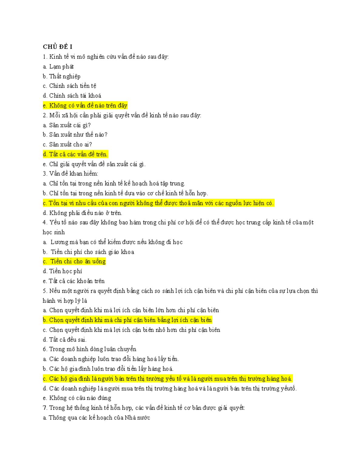 Đề thi vi mô trắc nghiệm - CHỦ ĐỀ I Kinh tế vi mô nghiên cứu vấn đề nào sau đây: a. Lạm phát b ...