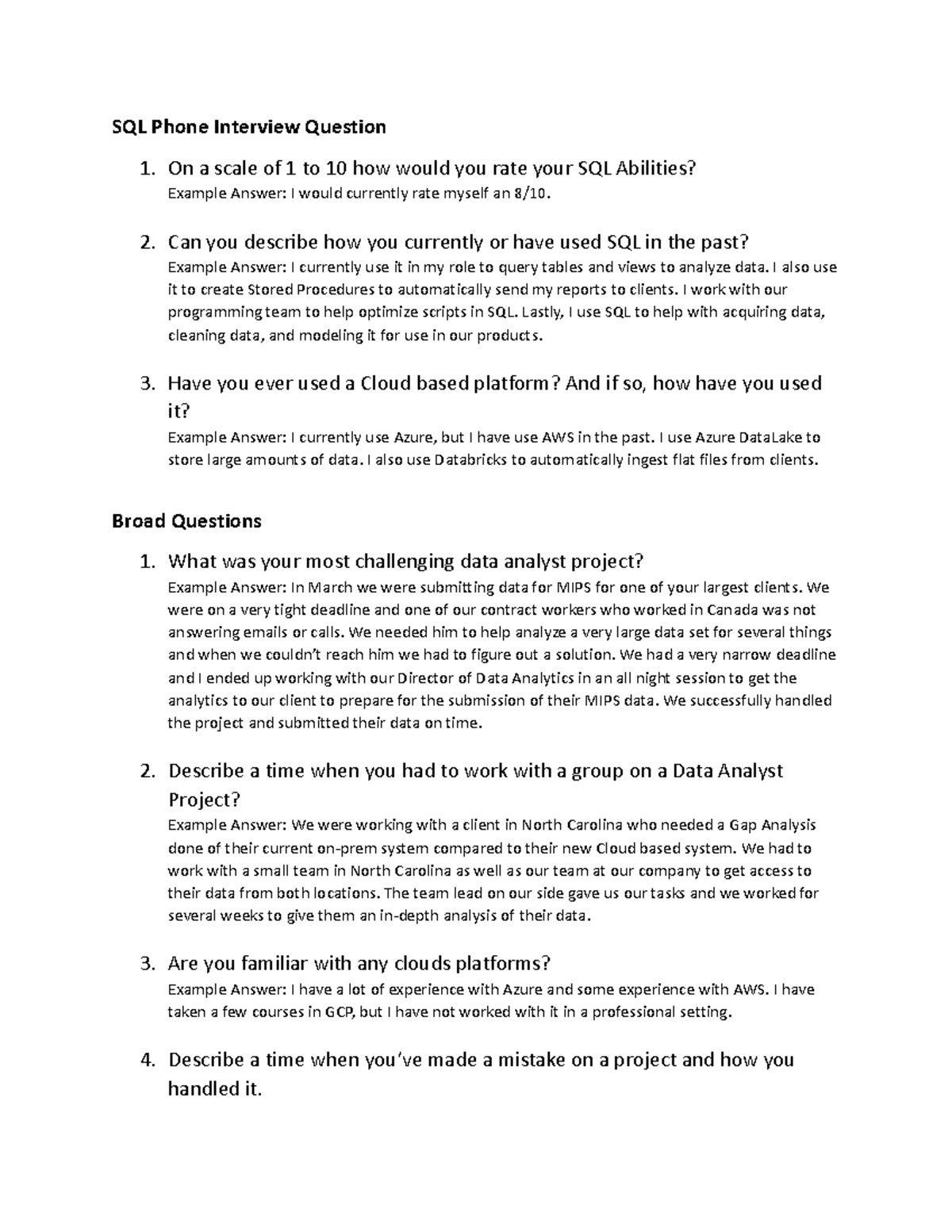 Interview Questions and Answers for Data Analysts - SQL Phone Interview ...