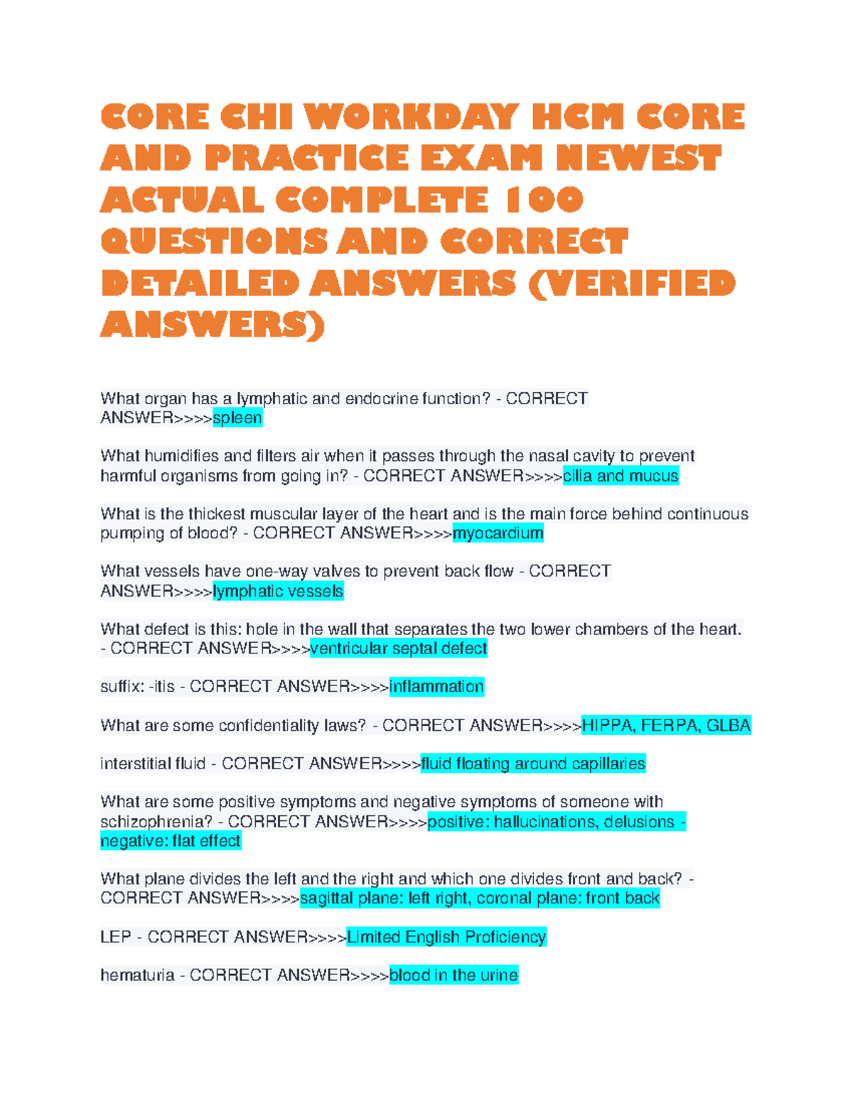 CORE CHI Workday HCM CORE AND Practice EXAM Newest Actual Complete 100 Questions AND Correct ...