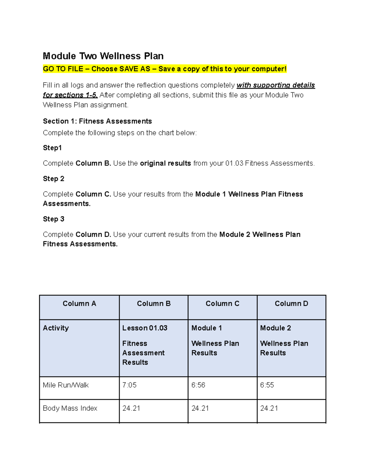 Module Two Wellness Plan-Charlotte Kahl - Module Two Wellness Plan GO ...