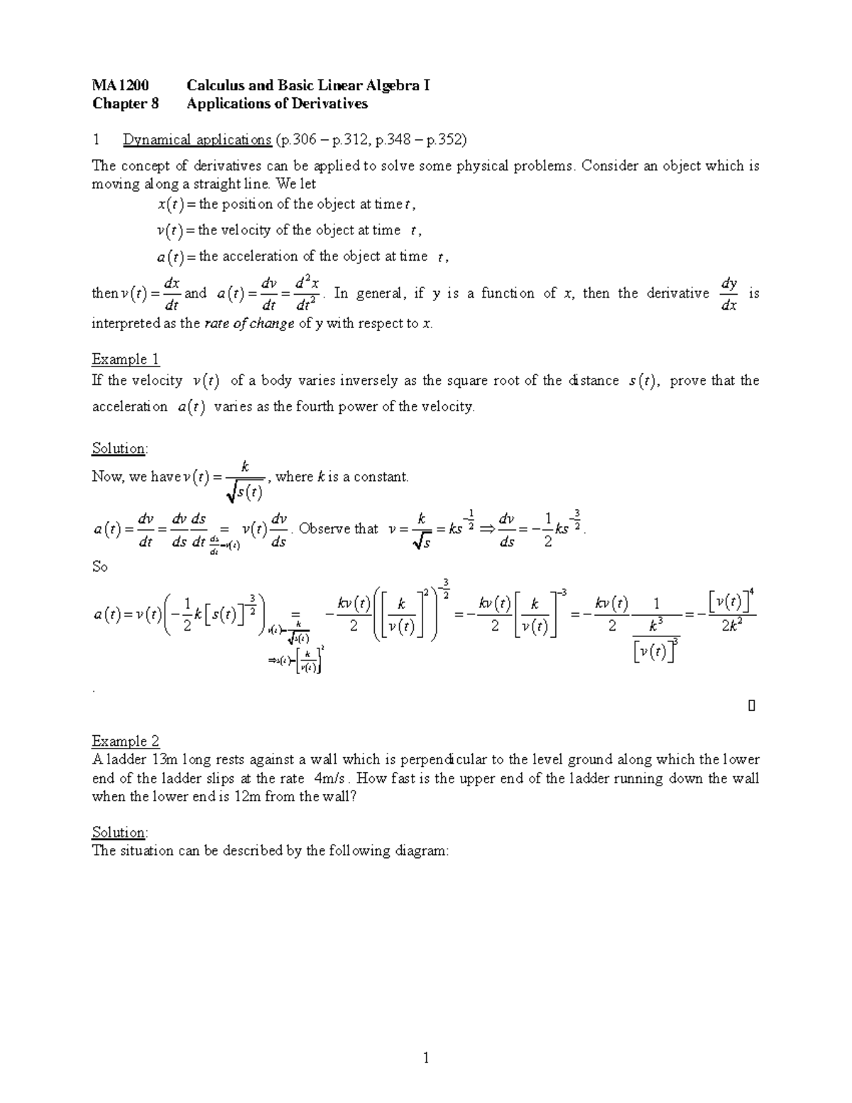 MA1200 Chapter 8 Applications of Derivatives - MA1200 Chapter 8 1 Calculus and Basic Linear ...