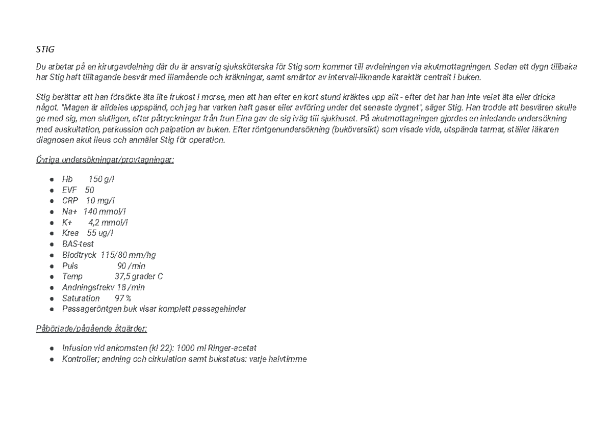 STIG - Stig case sjukdomslära - STIG Du arbetar på en kirurgavdelning ...