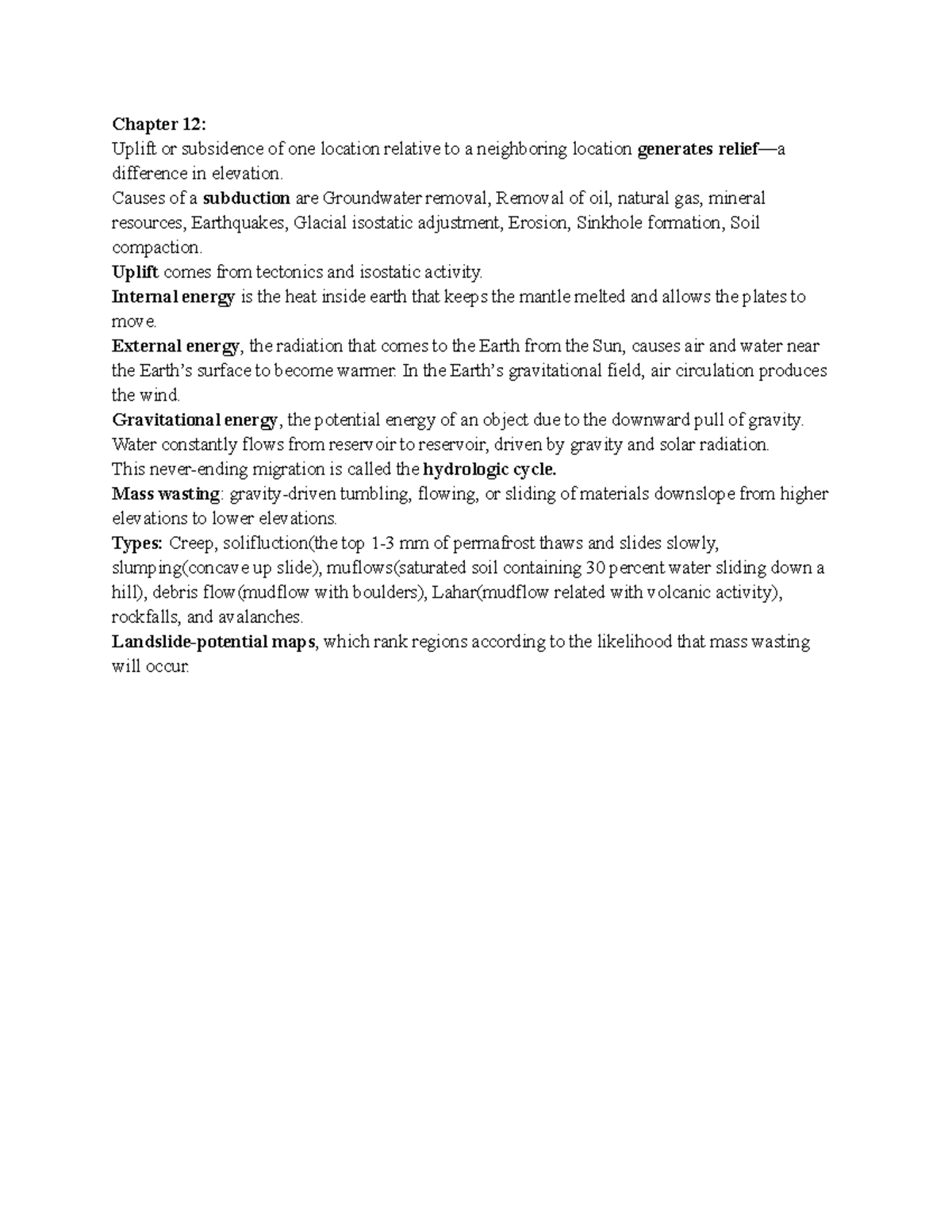 Chapter 12 Earth Science - Chapter 12: Uplift or subsidence of one ...