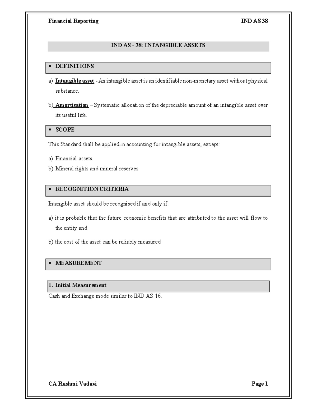 IND AS 38 - Notes on IND AS 38 by CA Rashmi Vadavi mam - IND AS - 38 ...