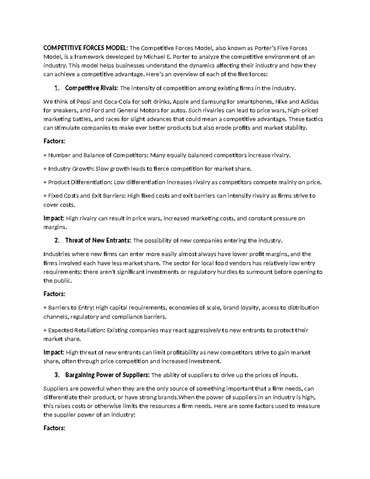 Competitive Forces Model - Porter to analyze the competitive ...