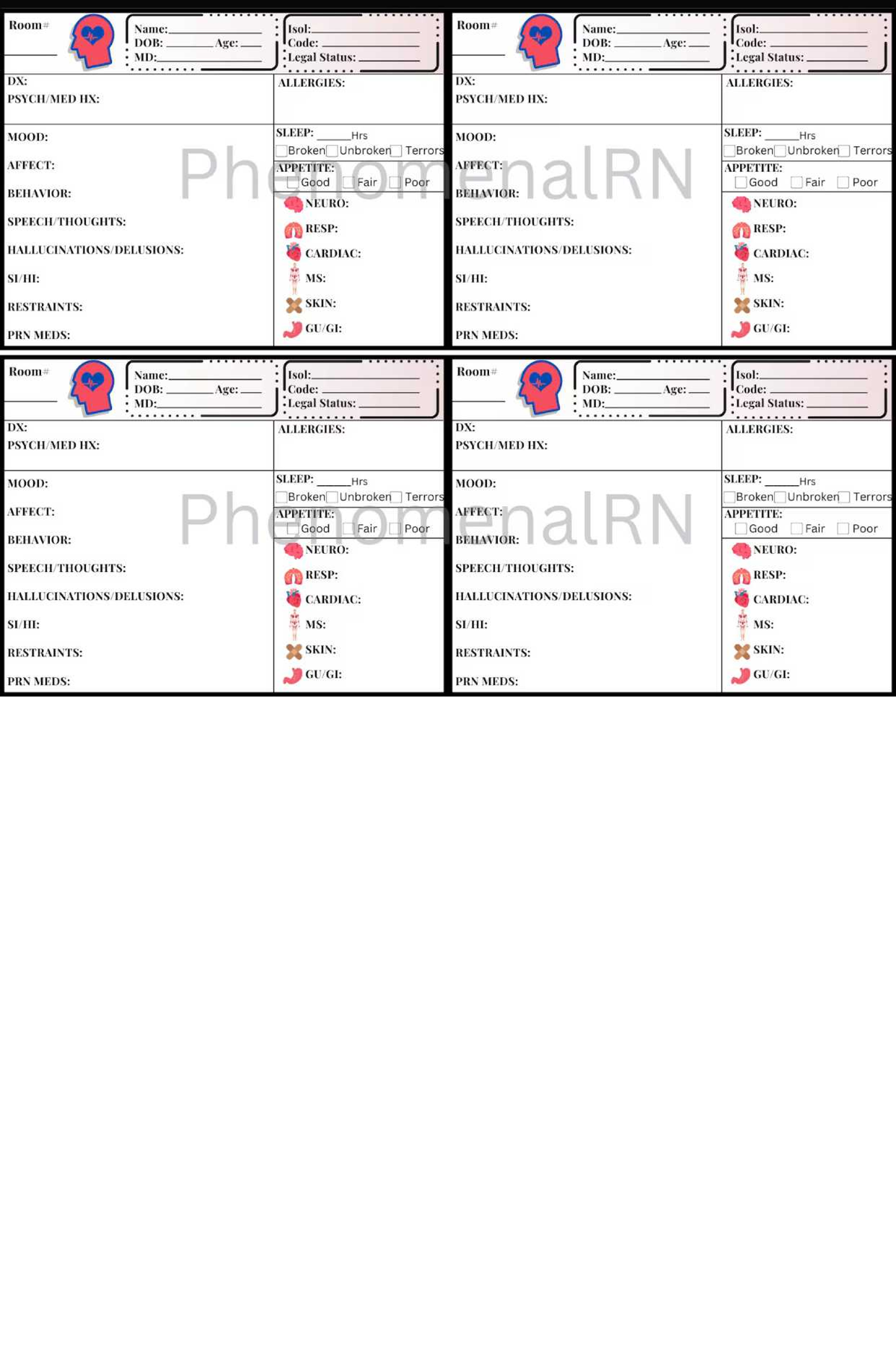 Psyche 4 patient brain sheet - Room Name: Isol: Room Name: Isol: DOB ...