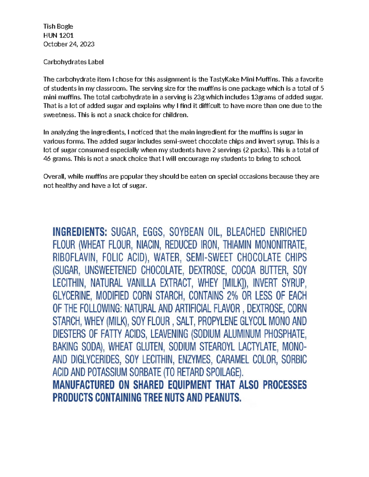 Carbohydrates Label - Tish Bogle HUN 1201 October 24, 2023 ...