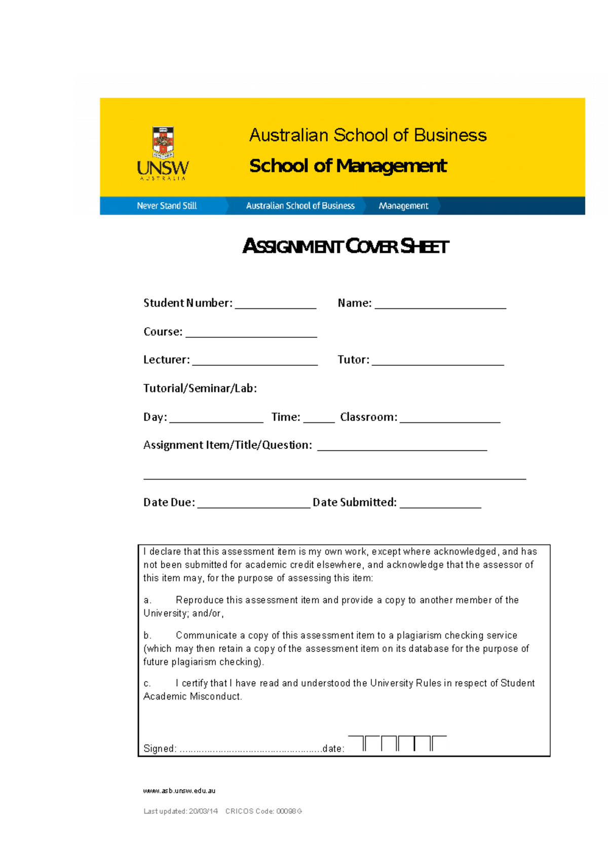 Memo 1 assignment - asb.unsw.edu Last updated: 20/03/14 CRICOS Code ...
