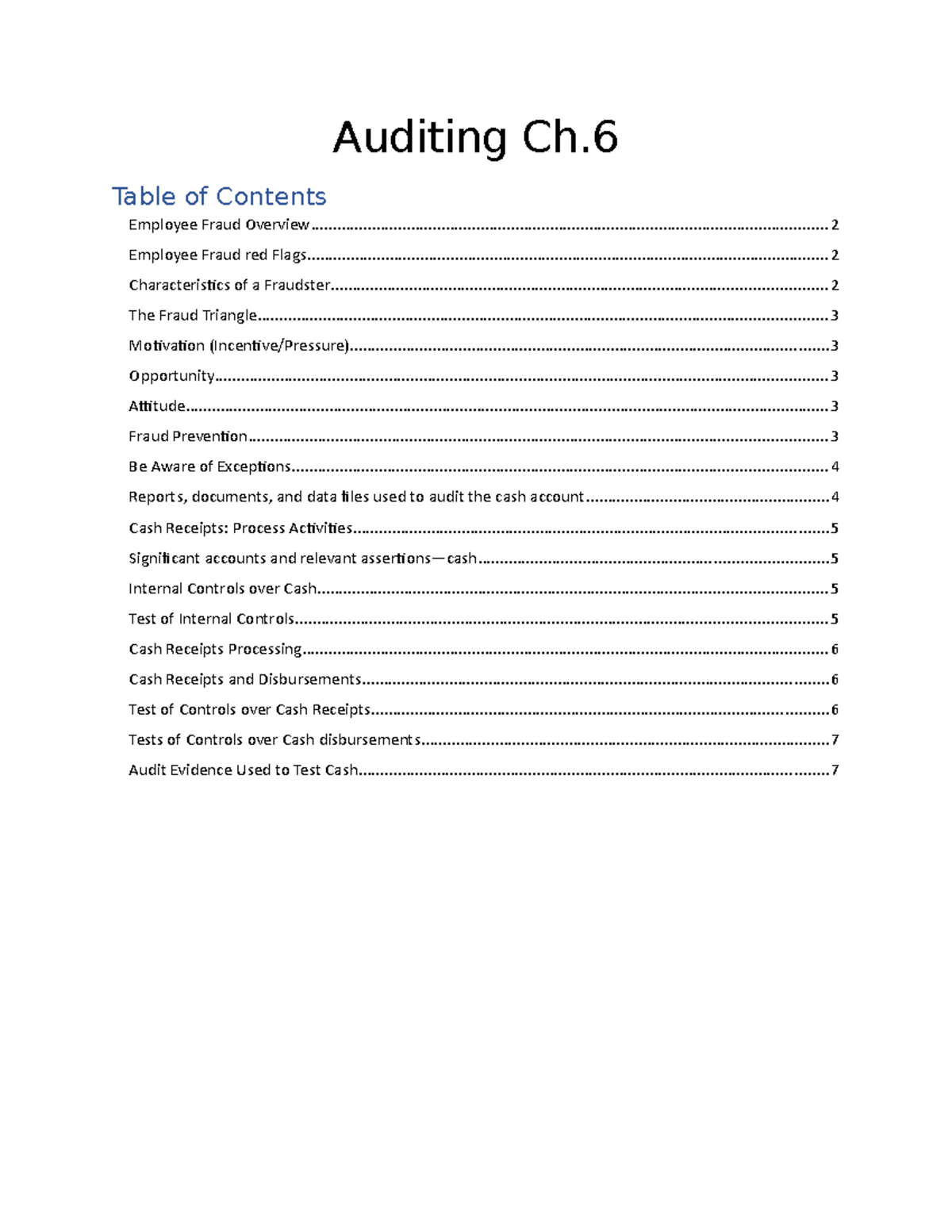 Auditing Ch.6 Notes - Table of Contents Auditing Ch. Employee Fraud ...